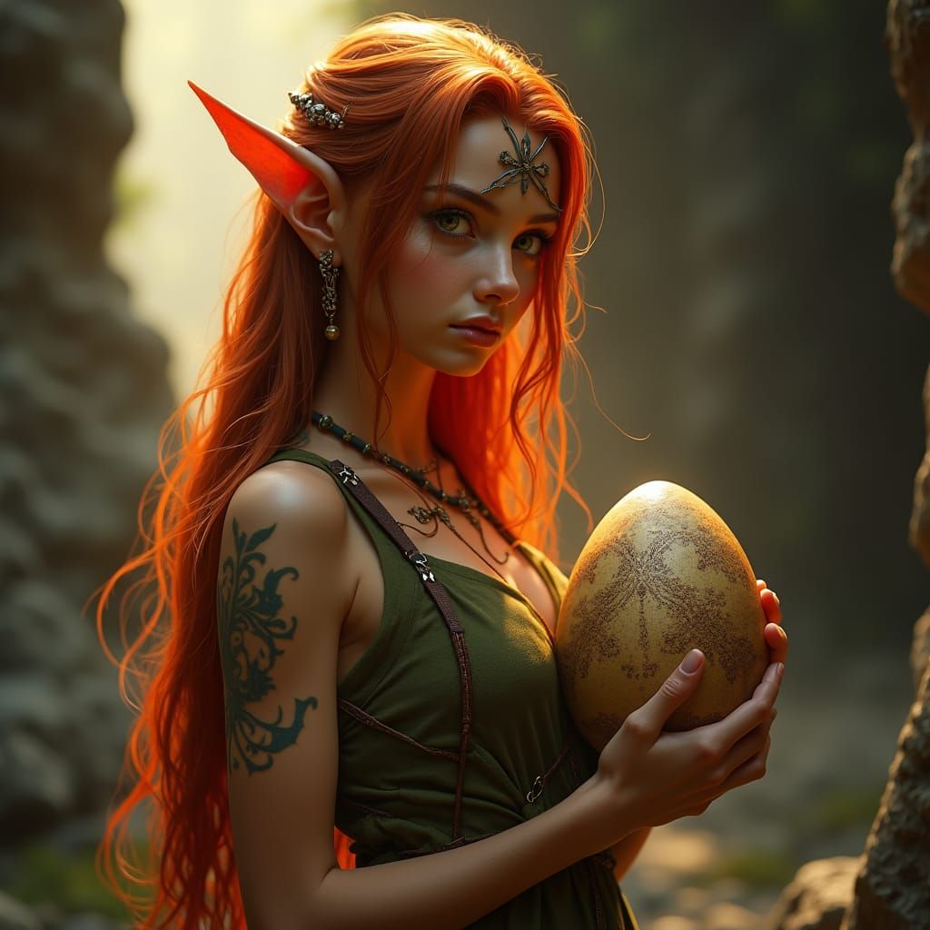 Ethereal Elf Maiden Holds Dragon Egg in Cinematic ... - AI Art