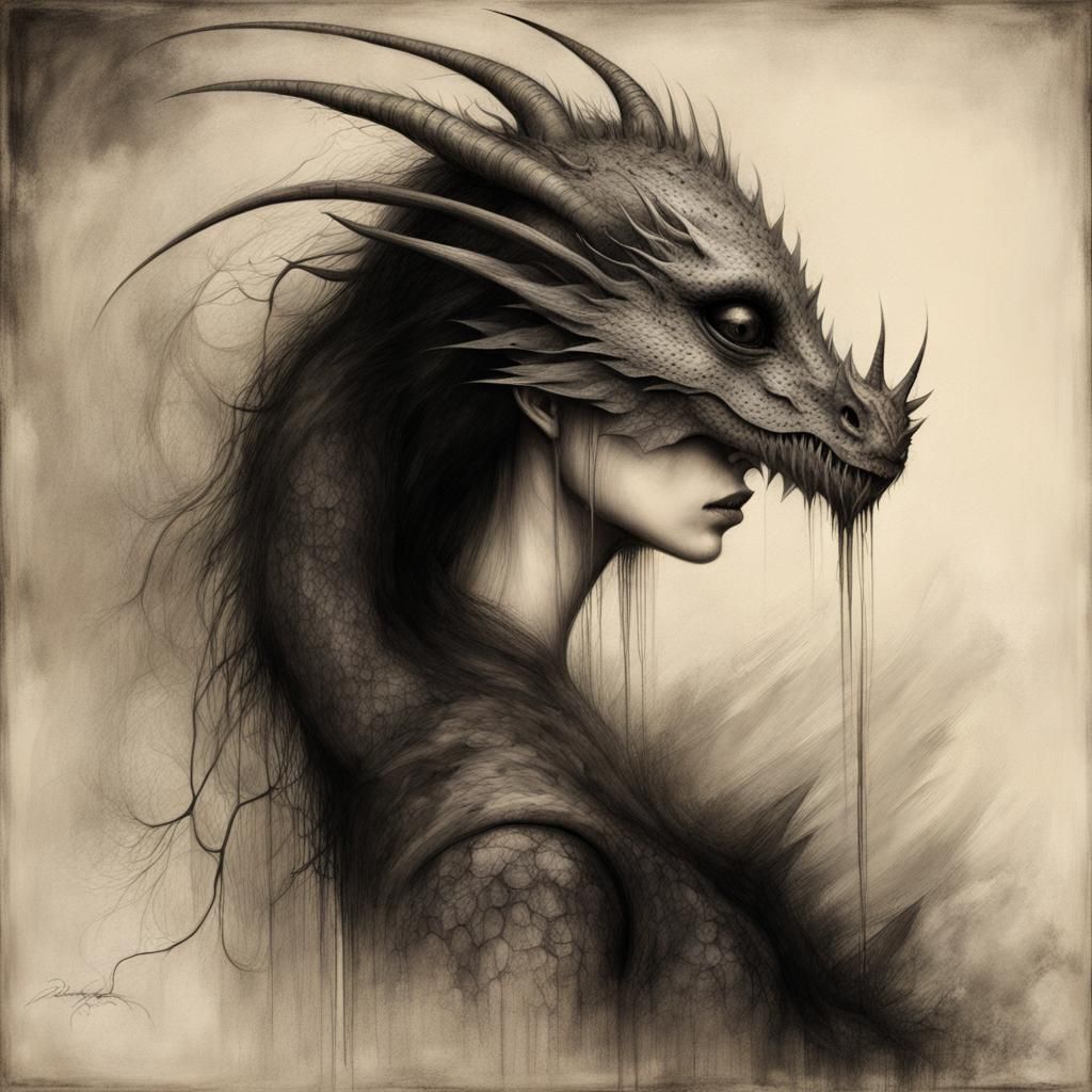Sad lonely female dragon drawing by Stephen Gammell - Gabriel Pacheco ...