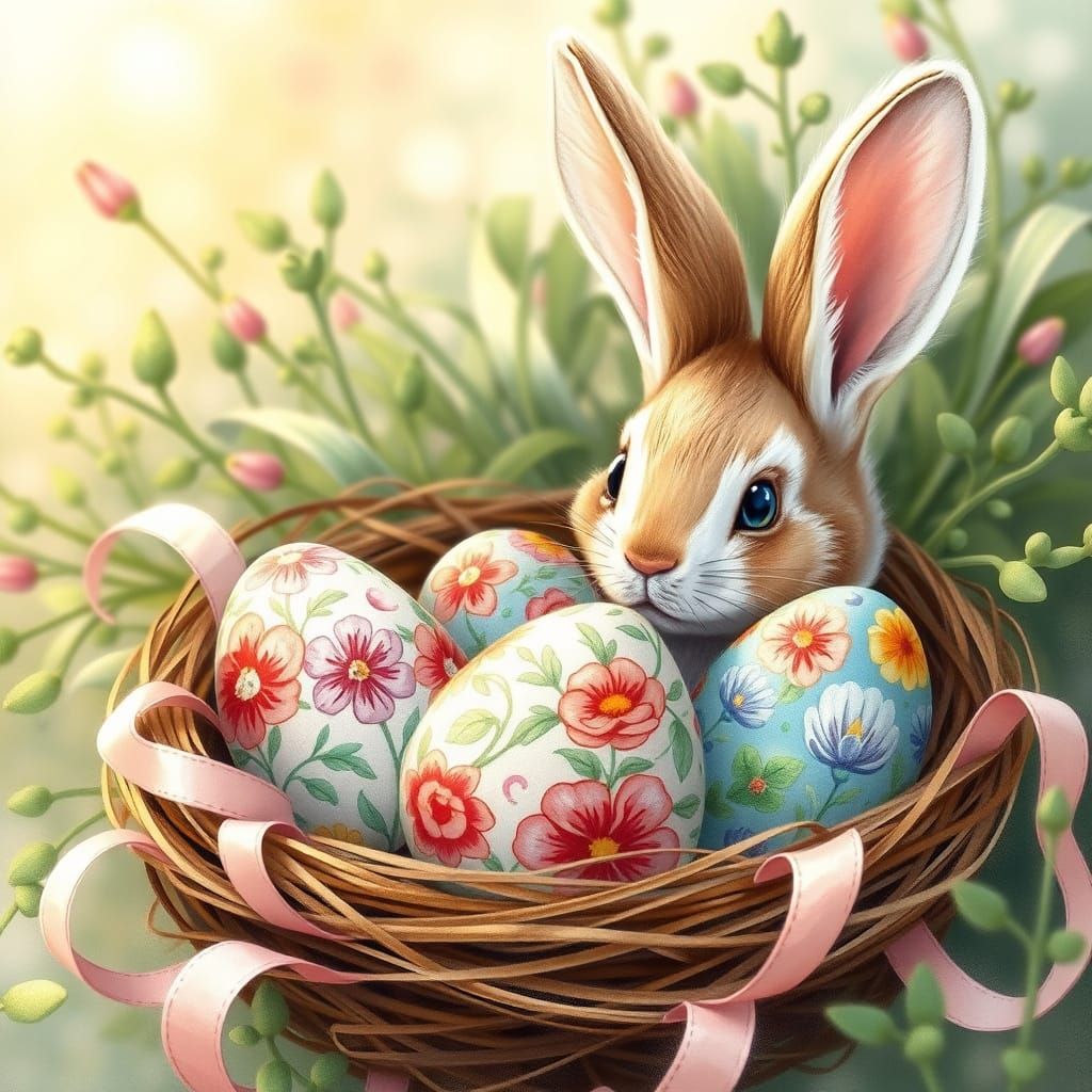oeufs de Pâque ruban lapin - Vibrant Easter Eggs in a Whim...