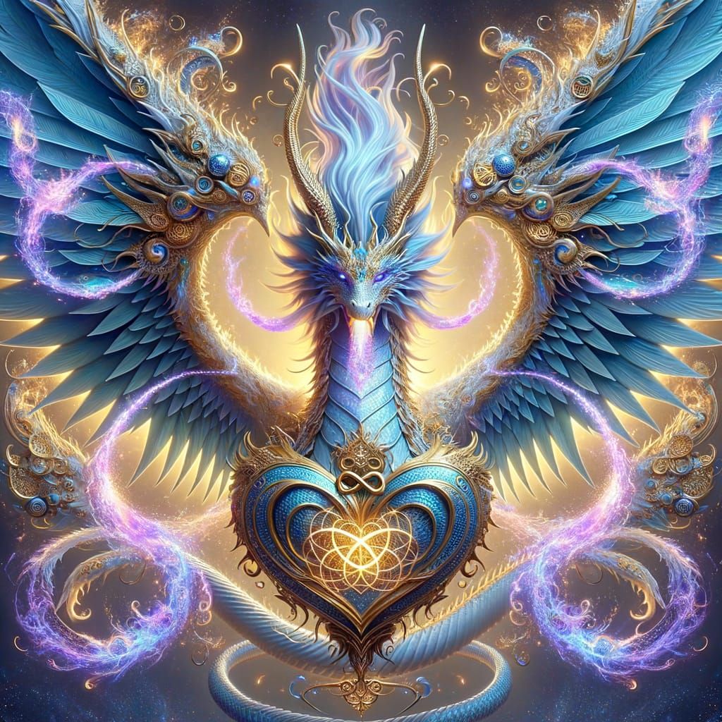Purple Fire Breathing Dragon - Radiant Cyan Dragon in Glory