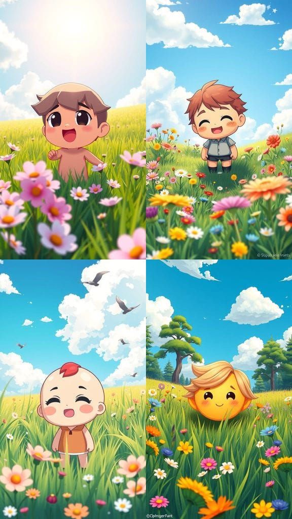 A cute chibi-style emoji on a meadow Masterpiece, Best Quality, flat ...