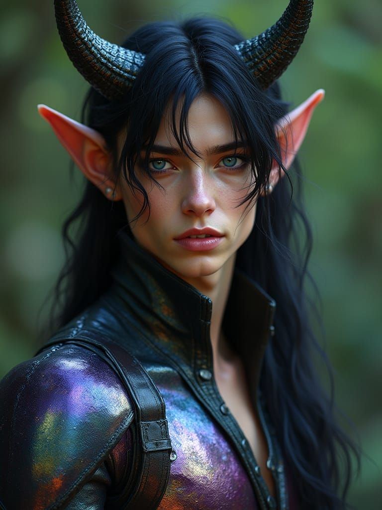 Tiefling - Ethereal Fae Warrior in Iridescent Leather Armor