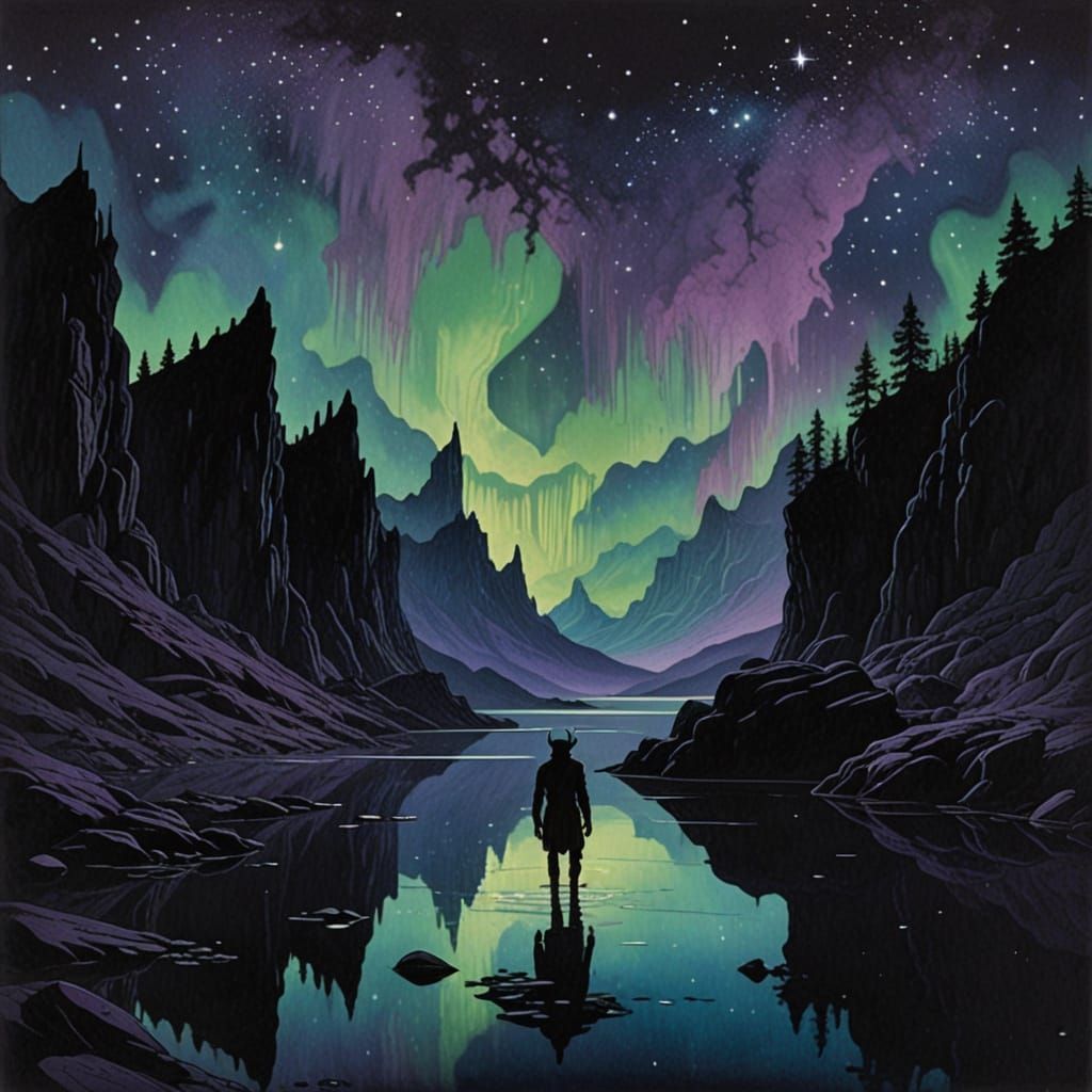 Inky World and Aurora - Dark Demon Admires Cosmic Reflection...