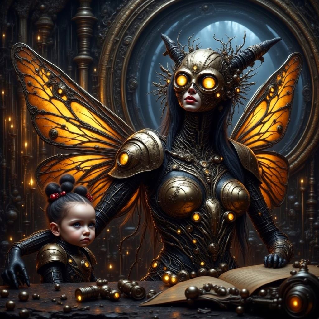 The Apprentice - Steampunk Child with Curious Eyes and Cybe...