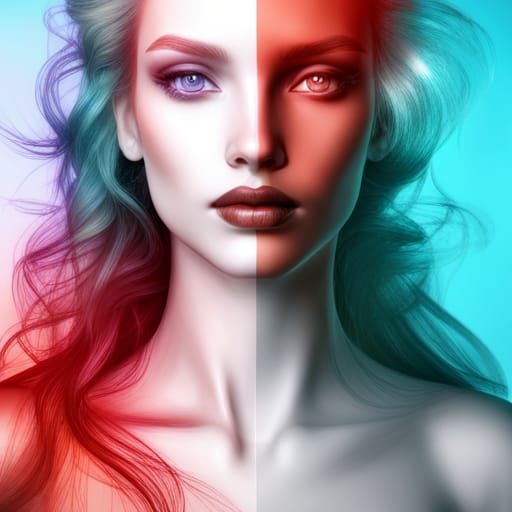 contrasting colors retroism ambient occlusion, ethereal woman with ...