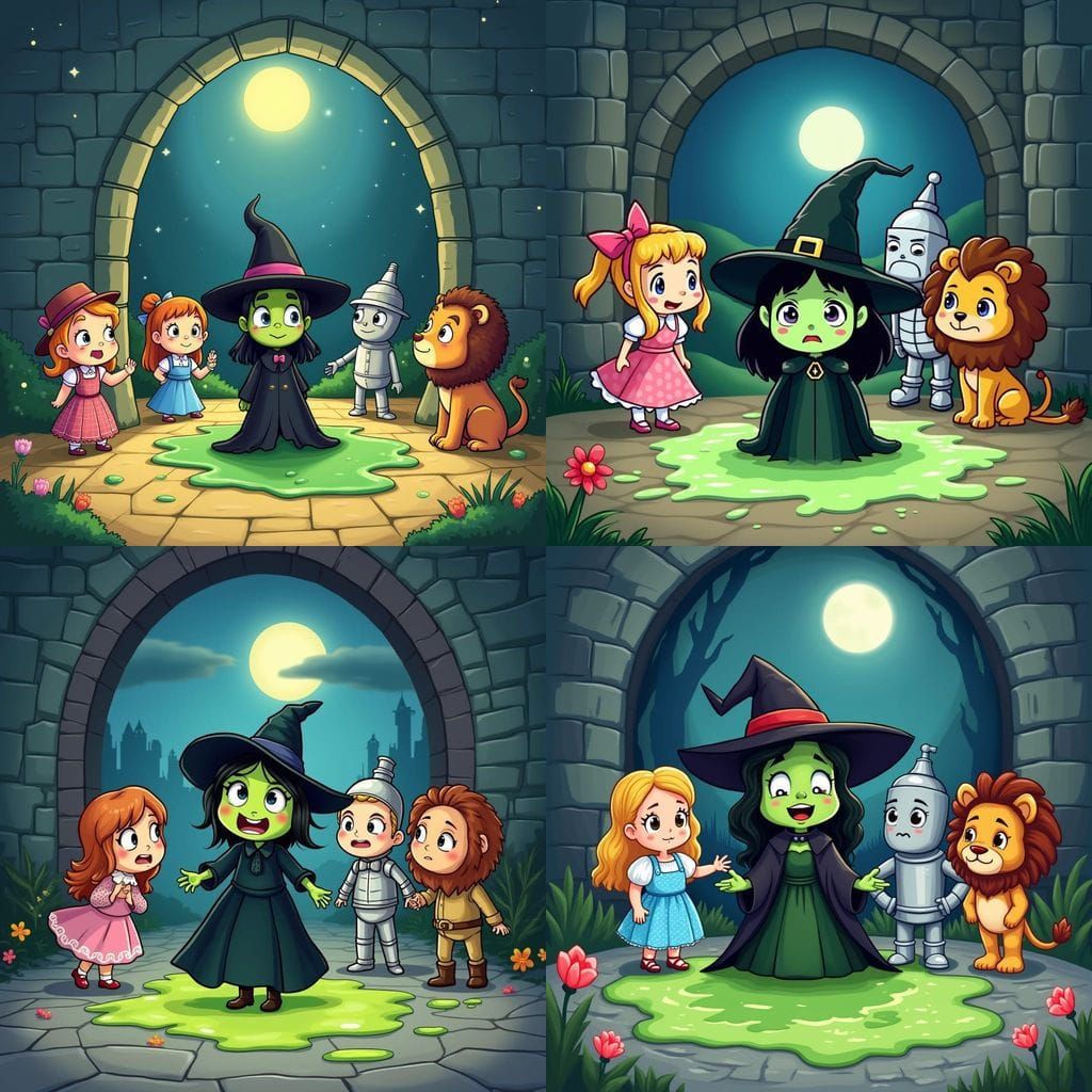 Wizard of Oz: Wicked Witch Melts in Chibi Art - AI Art
