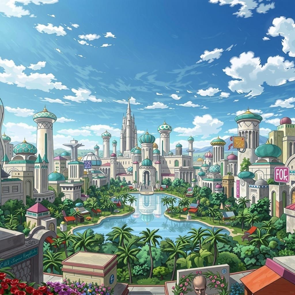Oasis capital - Surreal Cityscape Oasis in a Futuristic Metr...