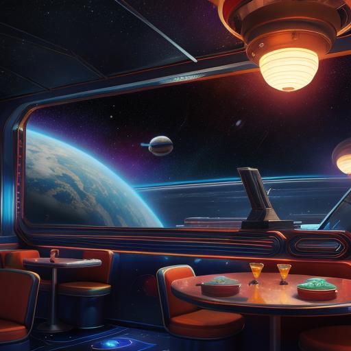 1970's diner in space. planets, stars and asteroids - AI Generated ...