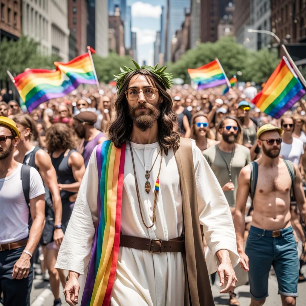 Jesus dressed like a hipster in a Pride Parade in New York City - AI ...