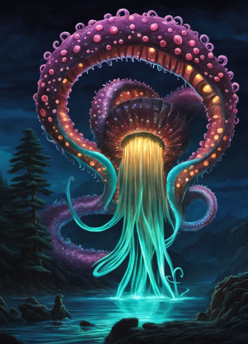 Weird bioluminescent tentacle monster - AI Generated Artwork - NightCafe Creator