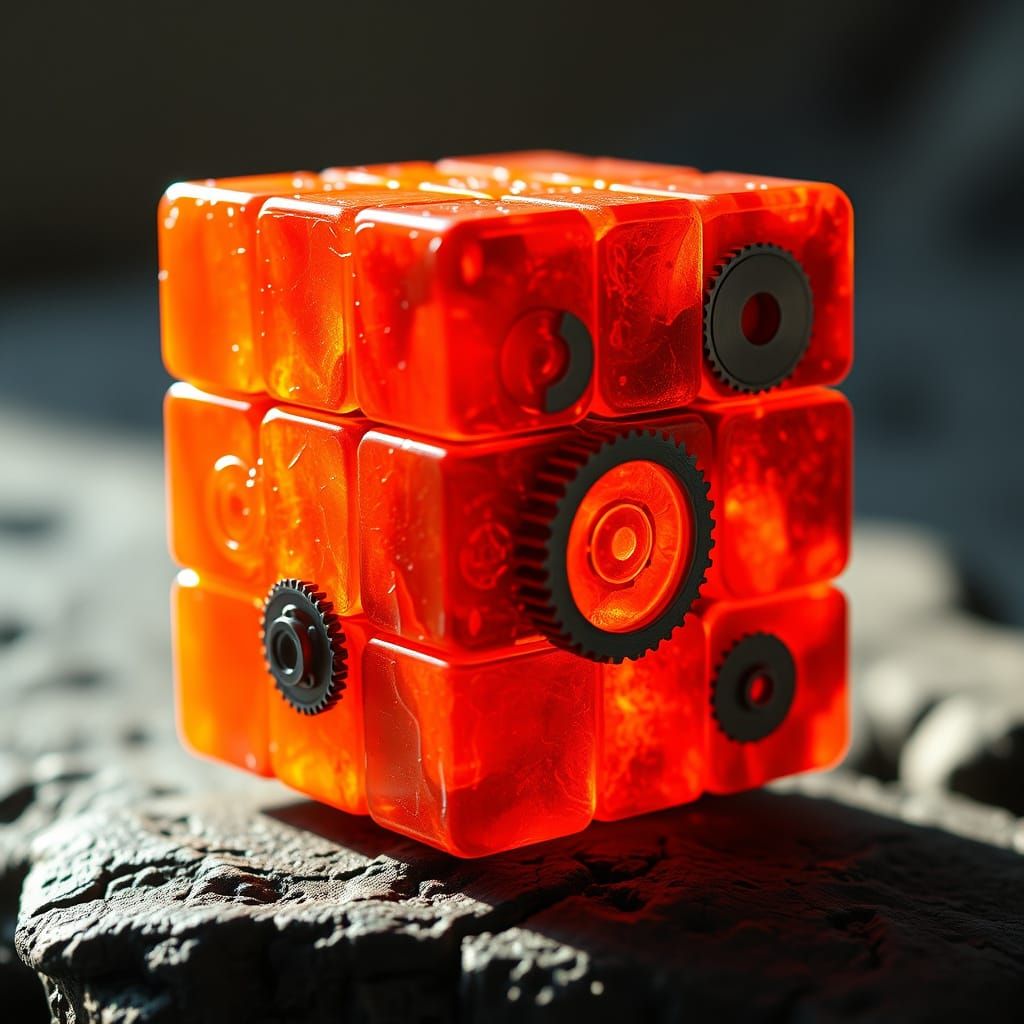 Hyper-Realistic Lava Rubik's Cube in Cyberpunk Sty... - AI Art