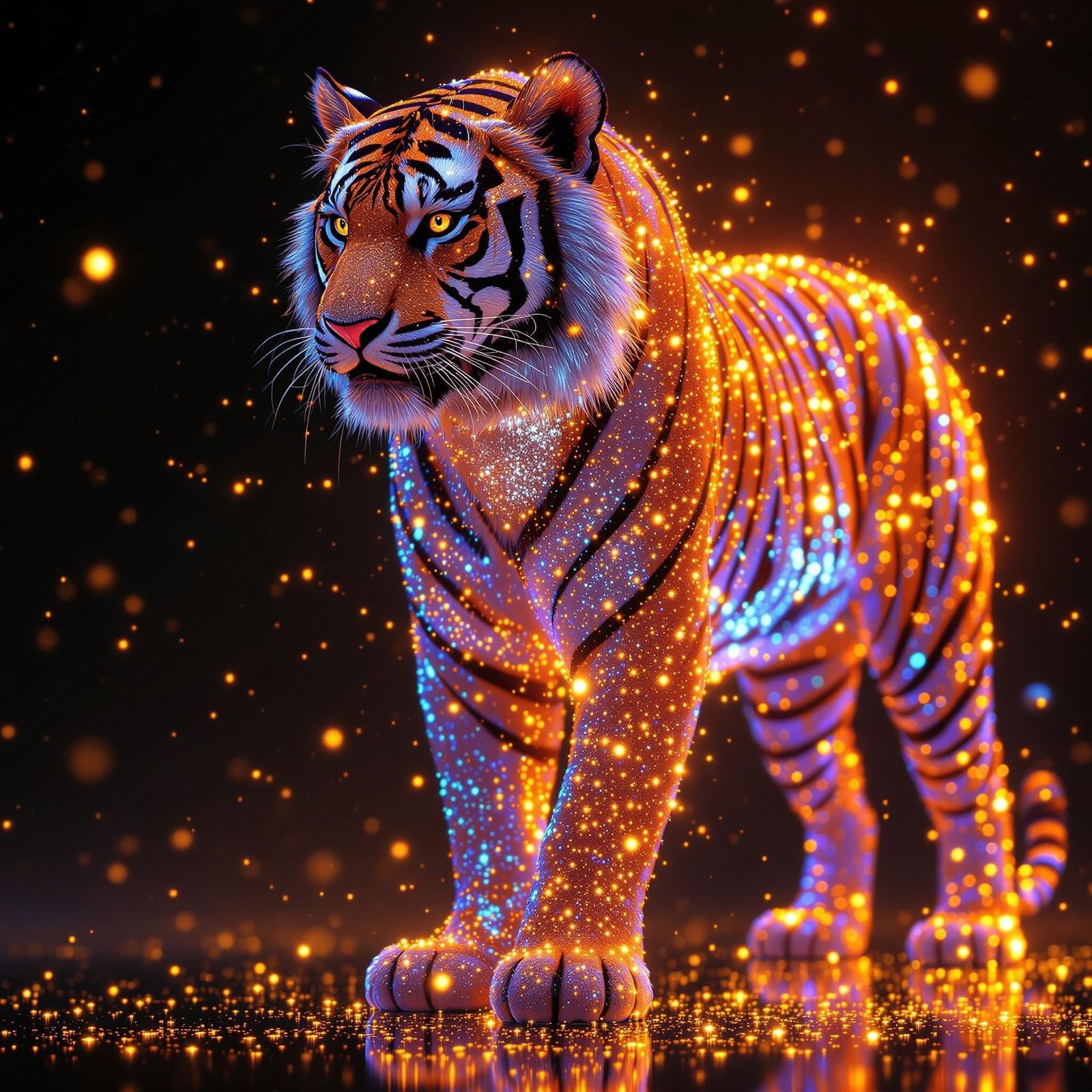Holo Glitter Tiger - Vibrant Holographic Tiger in Glittering...