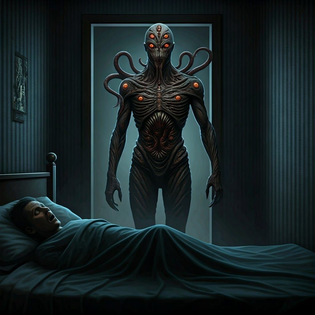 Ominous Figure Casts Foreboding Shadow in Dimly Li... - AI Art