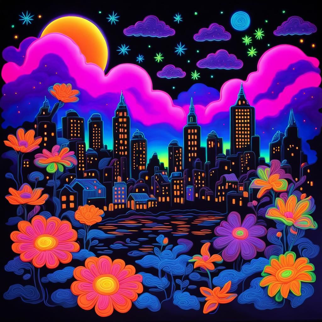 Black Light Art City. 2 - AI Generated Artwork - NightCafe Creator