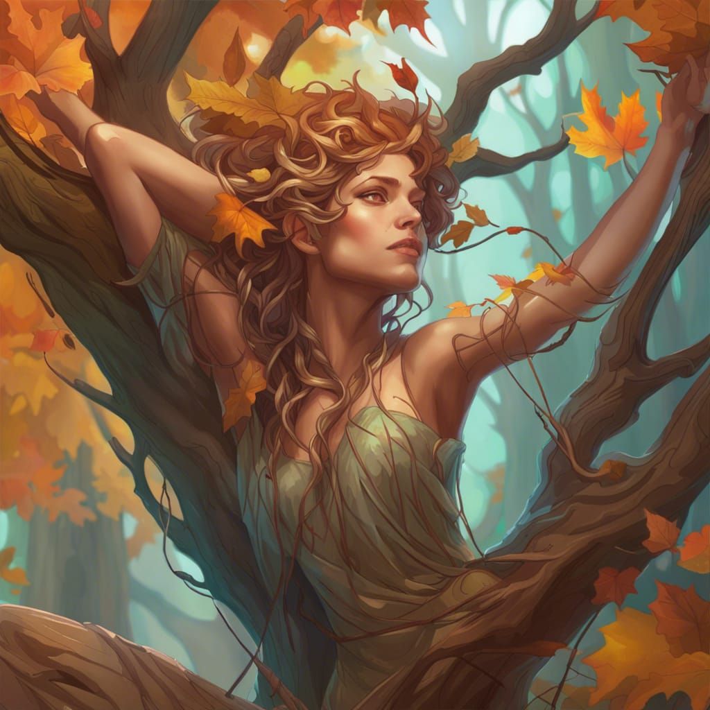 Dryad in autumn season - AI Generated Artwork - NightCafe Creator