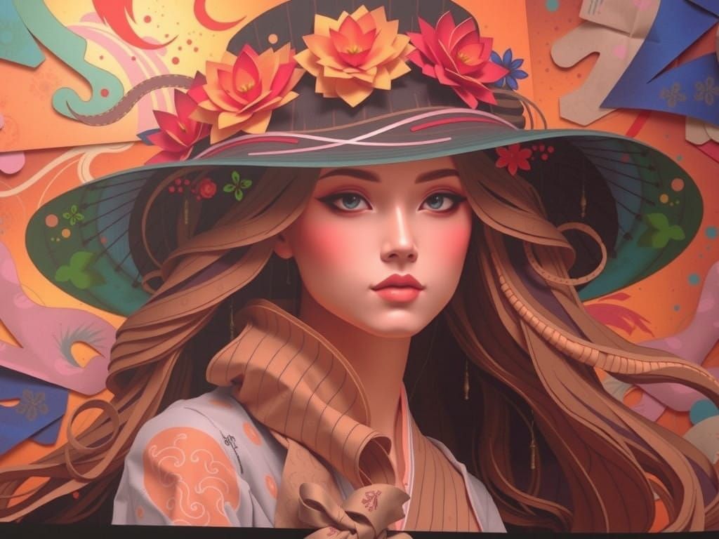 Traditional Japanese Geisha in Origami Paper Art - AI Art