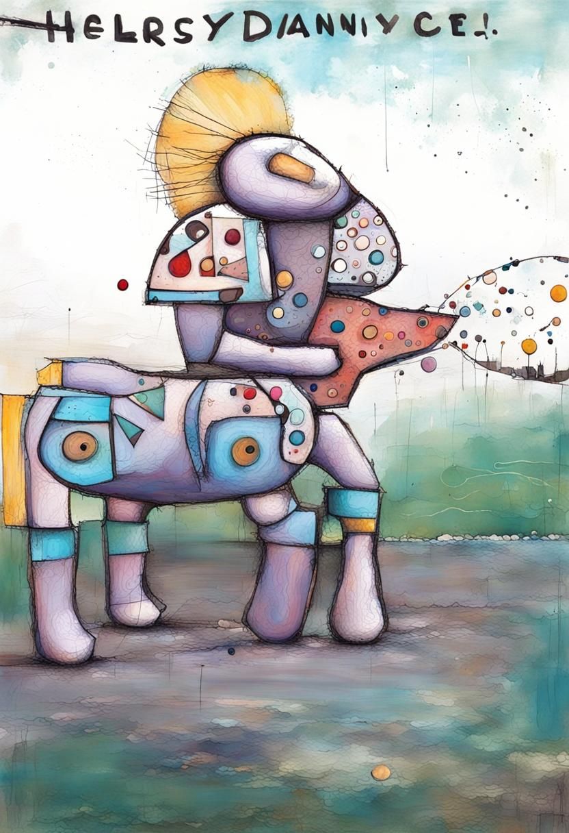 Add doodle clutter in the style of ”Danny Hennesy” abstract art ...