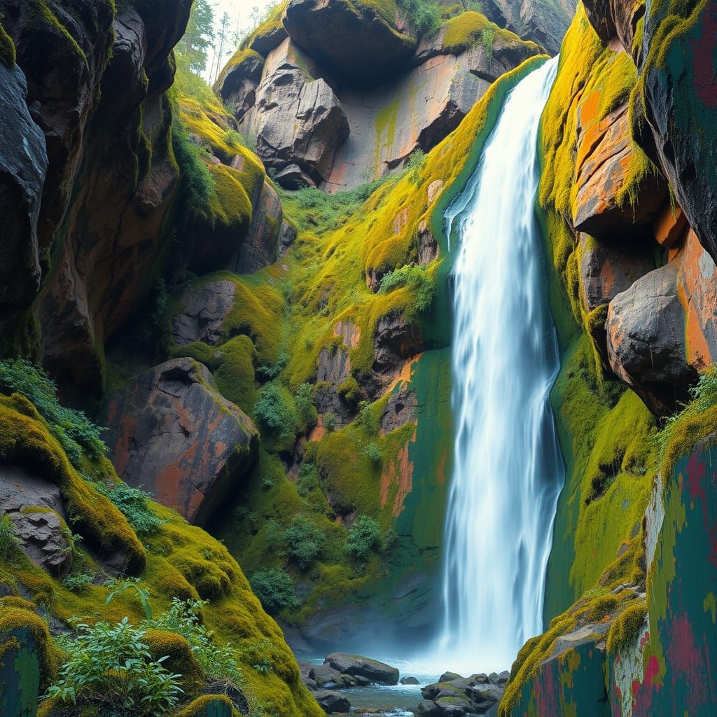 waterfall in moos canyon - Mystical Waterfall Oasis in Vibra...