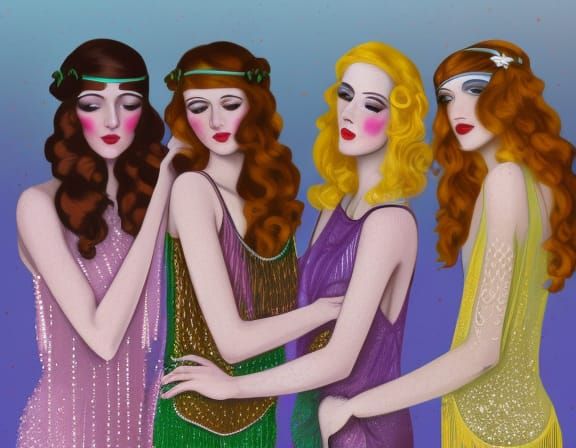 four girls in flapper dresses - AI Generated Artwork - NightCafe Creator