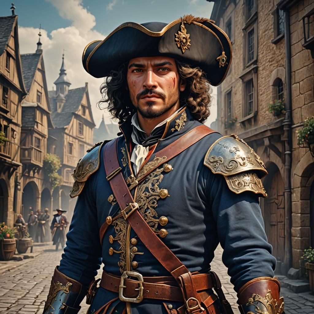 A handsome vintage musketeer close portrait - AI Generated Artwork ...