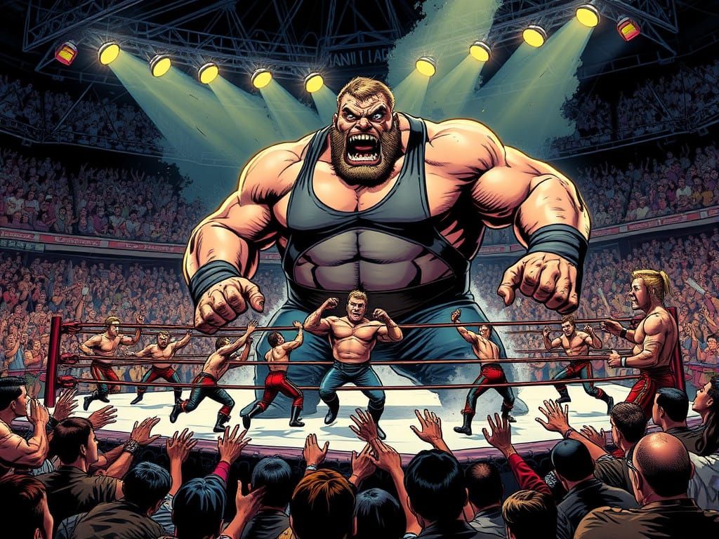 Mighty Giant Battles Daring Midgets in an Action-P... - AI Art