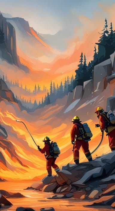 Forest fire; firefighters - AI Generated Artwork - NightCafe Creator