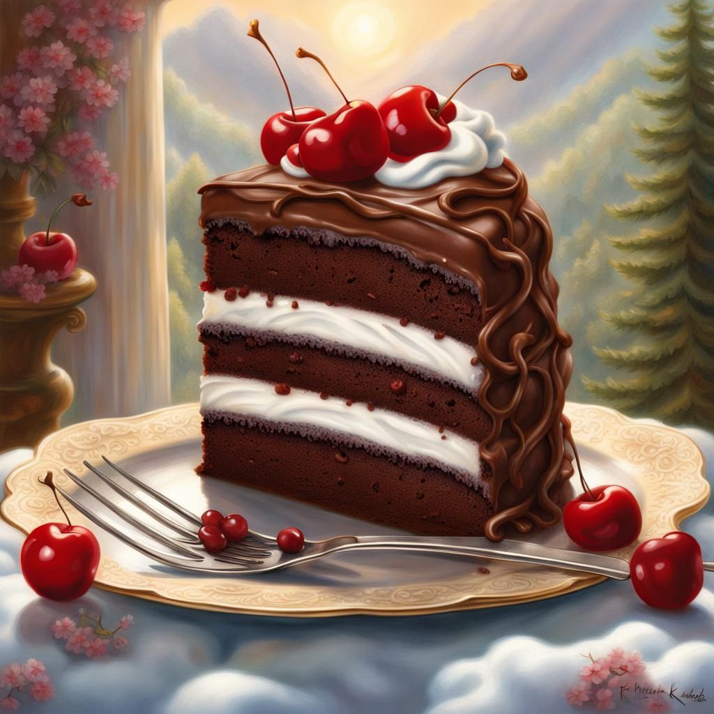 A photorealistic giant slice of chocolate cake with whipped cream ...