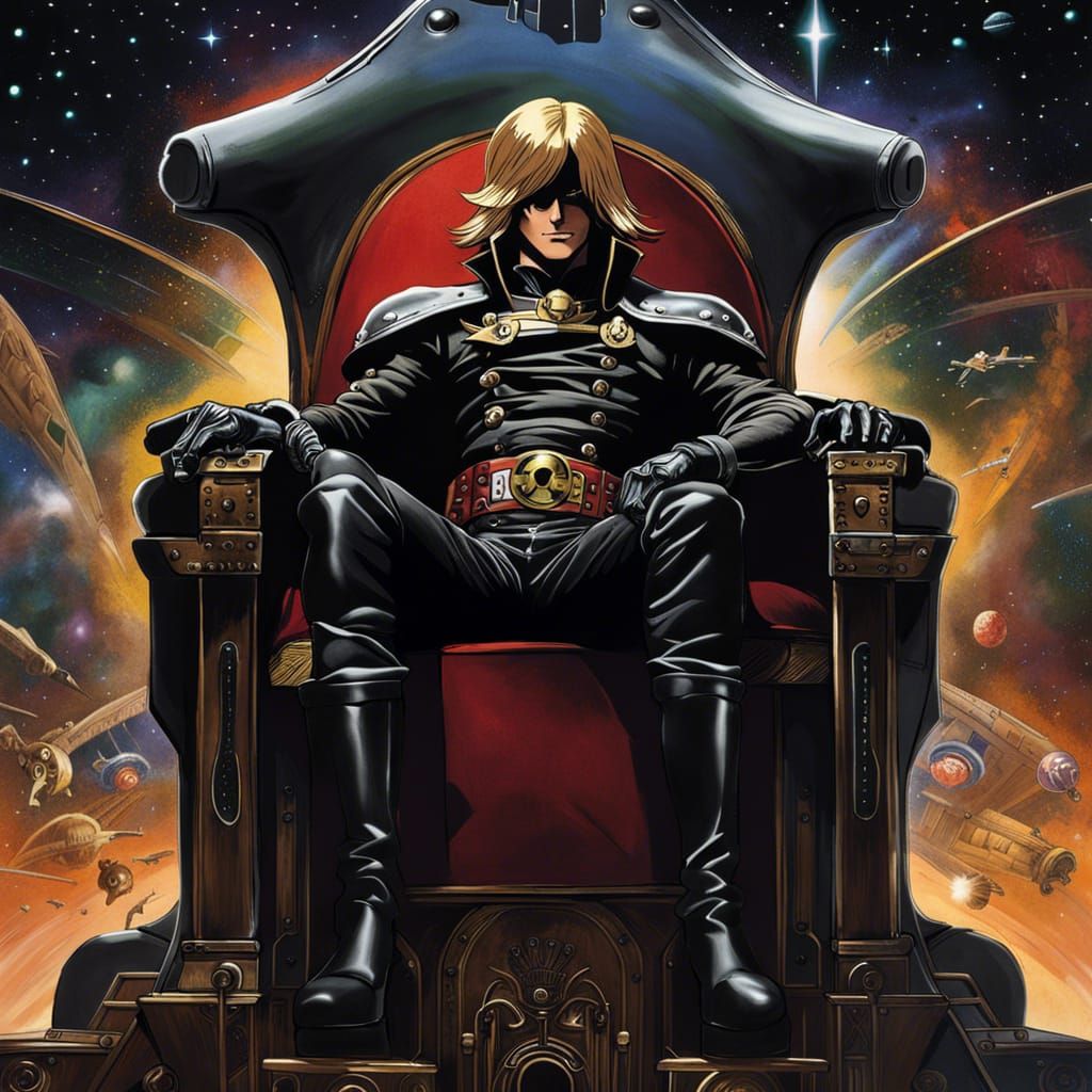 Space pirate captain Harlock sitting on the captain chair of the ...