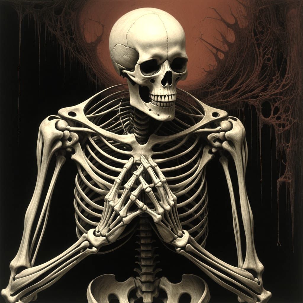 Surreal Skeleton in Agony Reaches Upwards with Mel... - AI Art