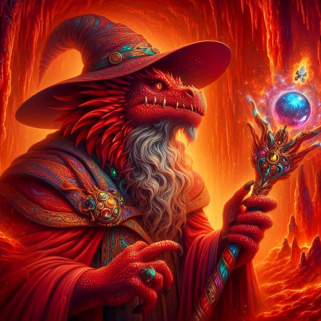 Red Dragon Born Wizard in a Lava Cave - AI Generated Artwork ...