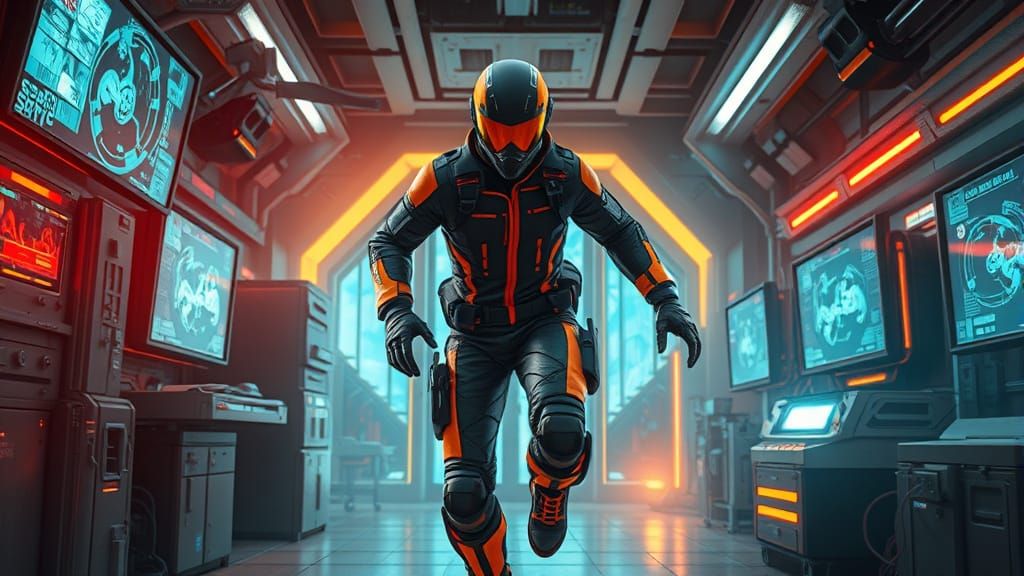 Cyberpunk Agent in High-Tech Laboratory - AI Art