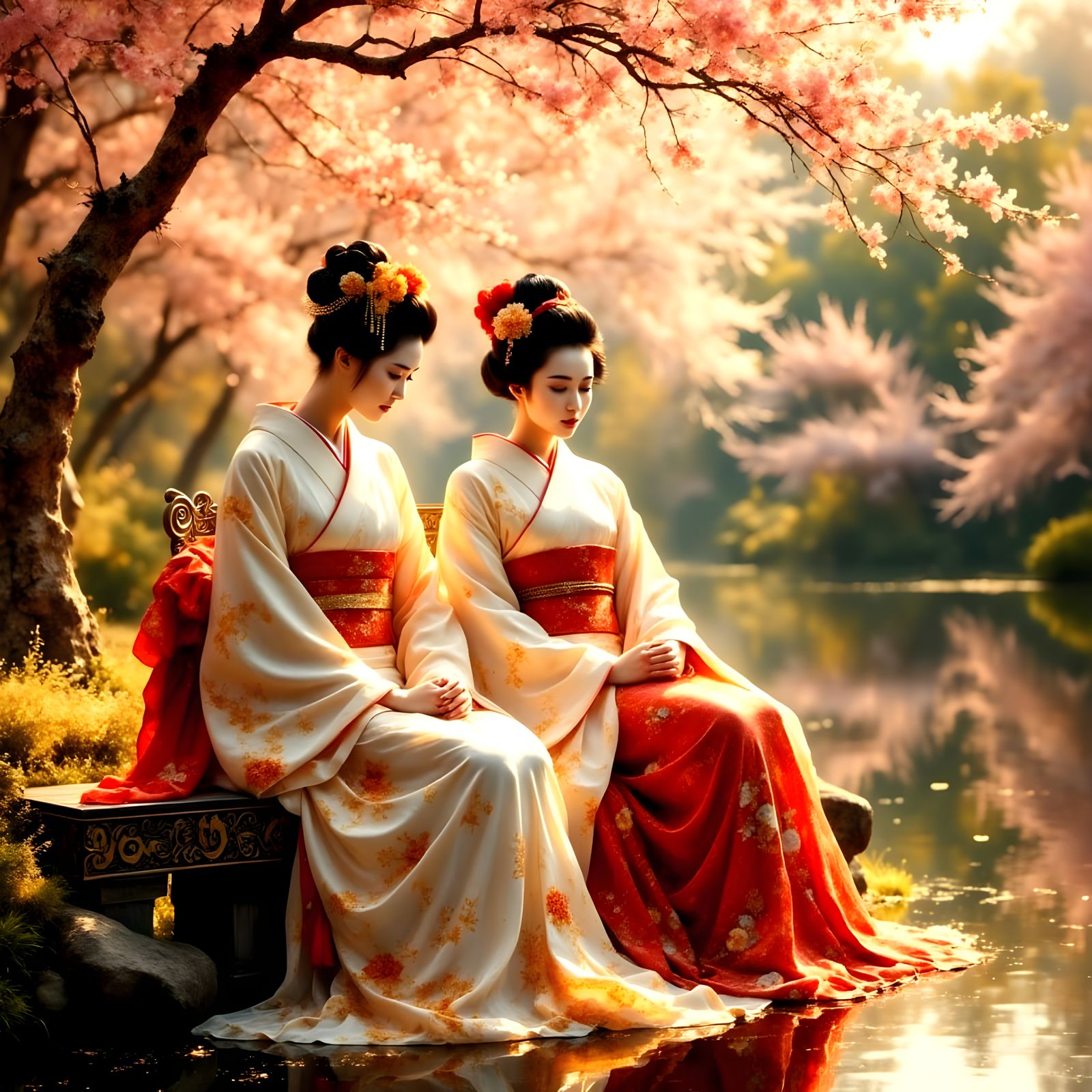 Ethereal Geisha Women in Zen Japanese Garden - AI Art