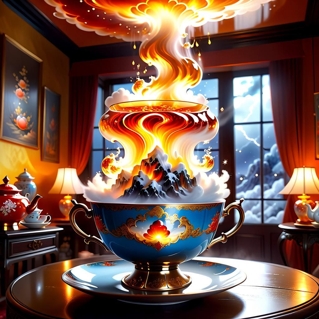 Explosion of Fire and Thunderstorm in a Teacup - AI Generated Artwork ...