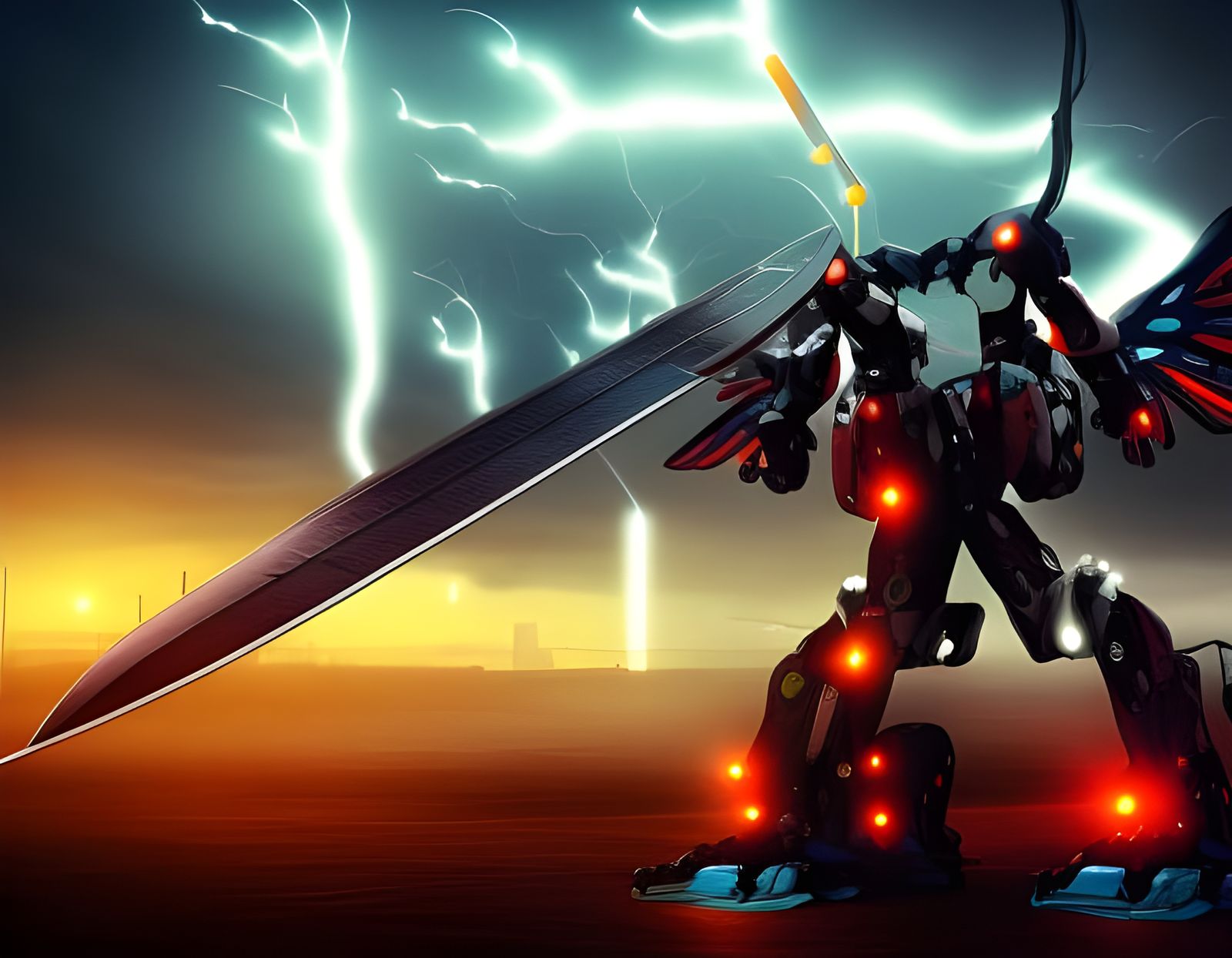 Transforming Mecha, Sword Wielding, wings spread out - AI Generated ...