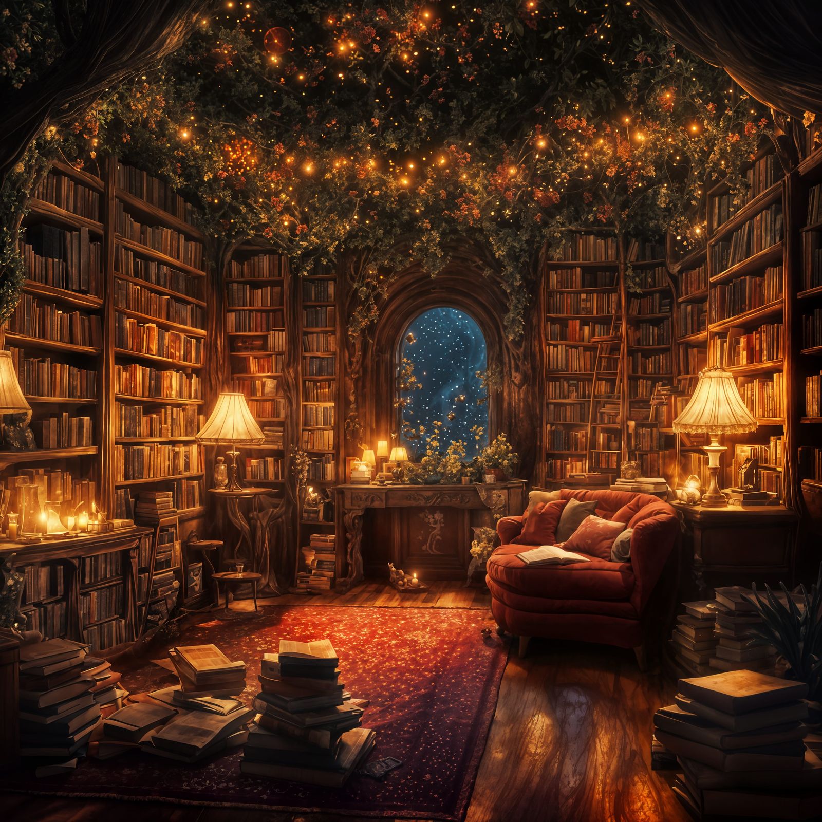 The Enchanted Archive - Cozy Tree Hollow Library Scene in Vi...