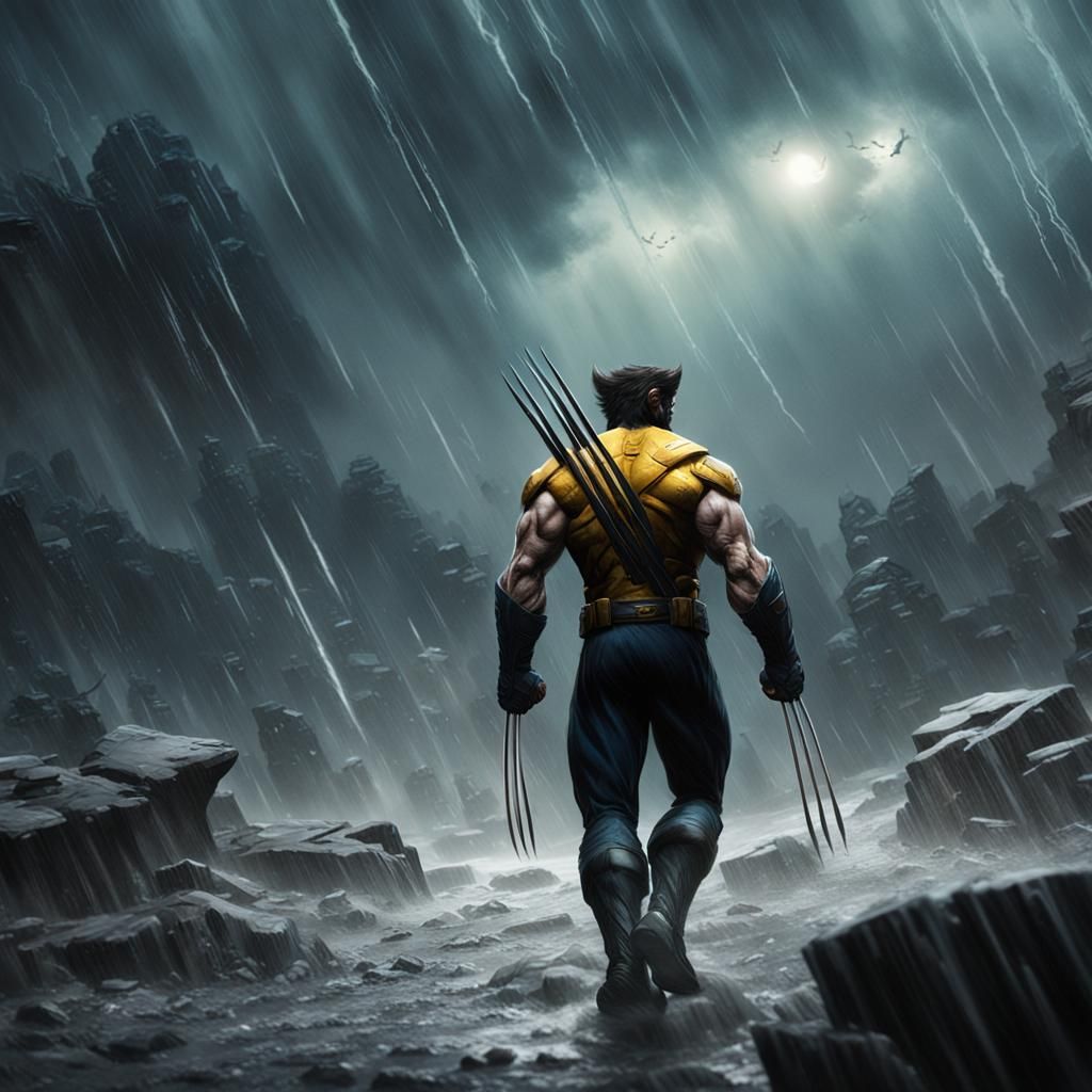 wolverine walking in a storm - AI Generated Artwork - NightCafe Creator