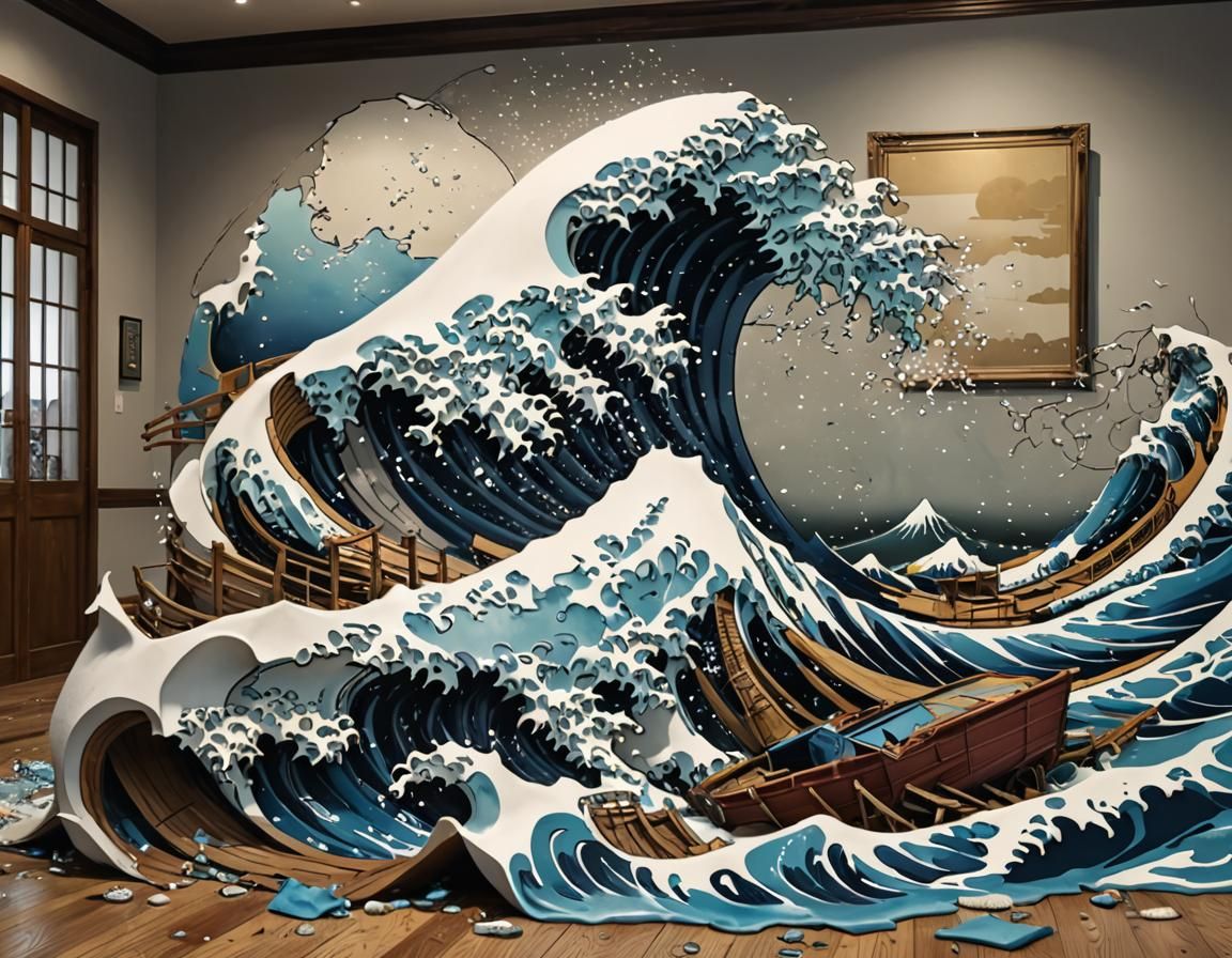 3D great wave off kanagawa multilayers images where the ocean literally ...