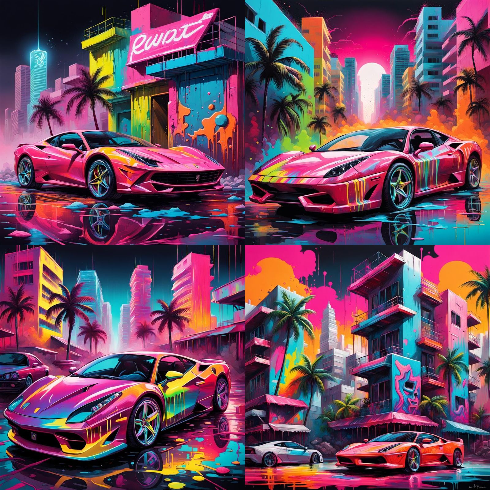 Neon Miami in Pyramids and Ferraris - AI Generated Artwork - NightCafe ...