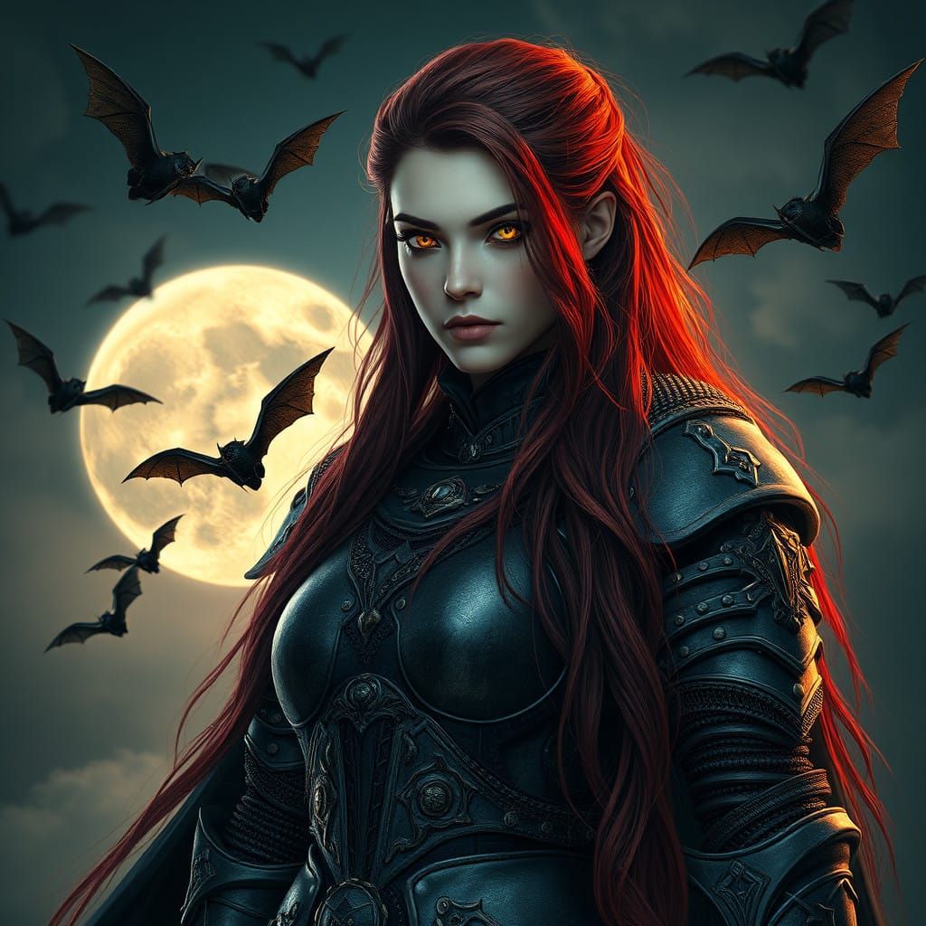 Ethereal Vampire Knight Under Full Moon - AI Art