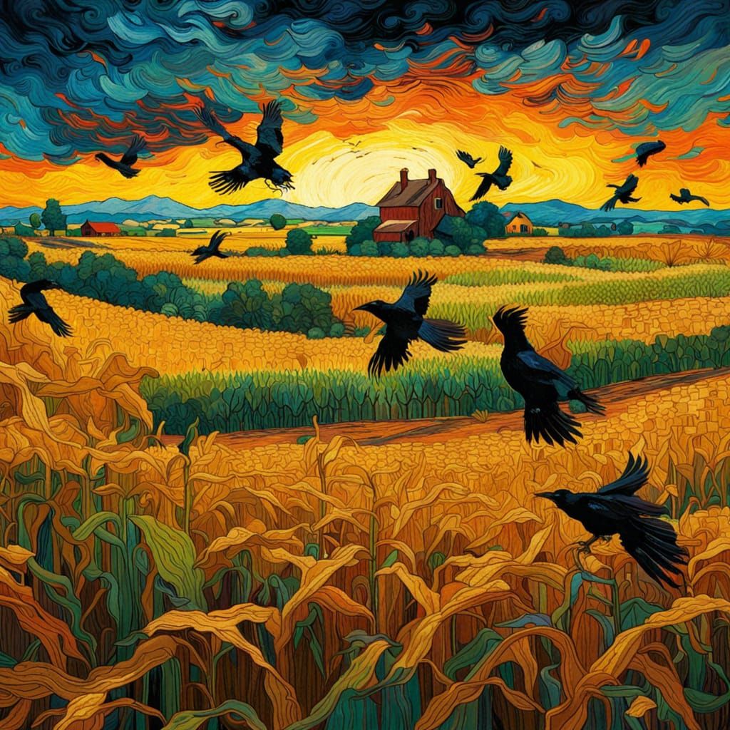 Landscape of Corn field with crows - AI Generated Artwork - NightCafe ...