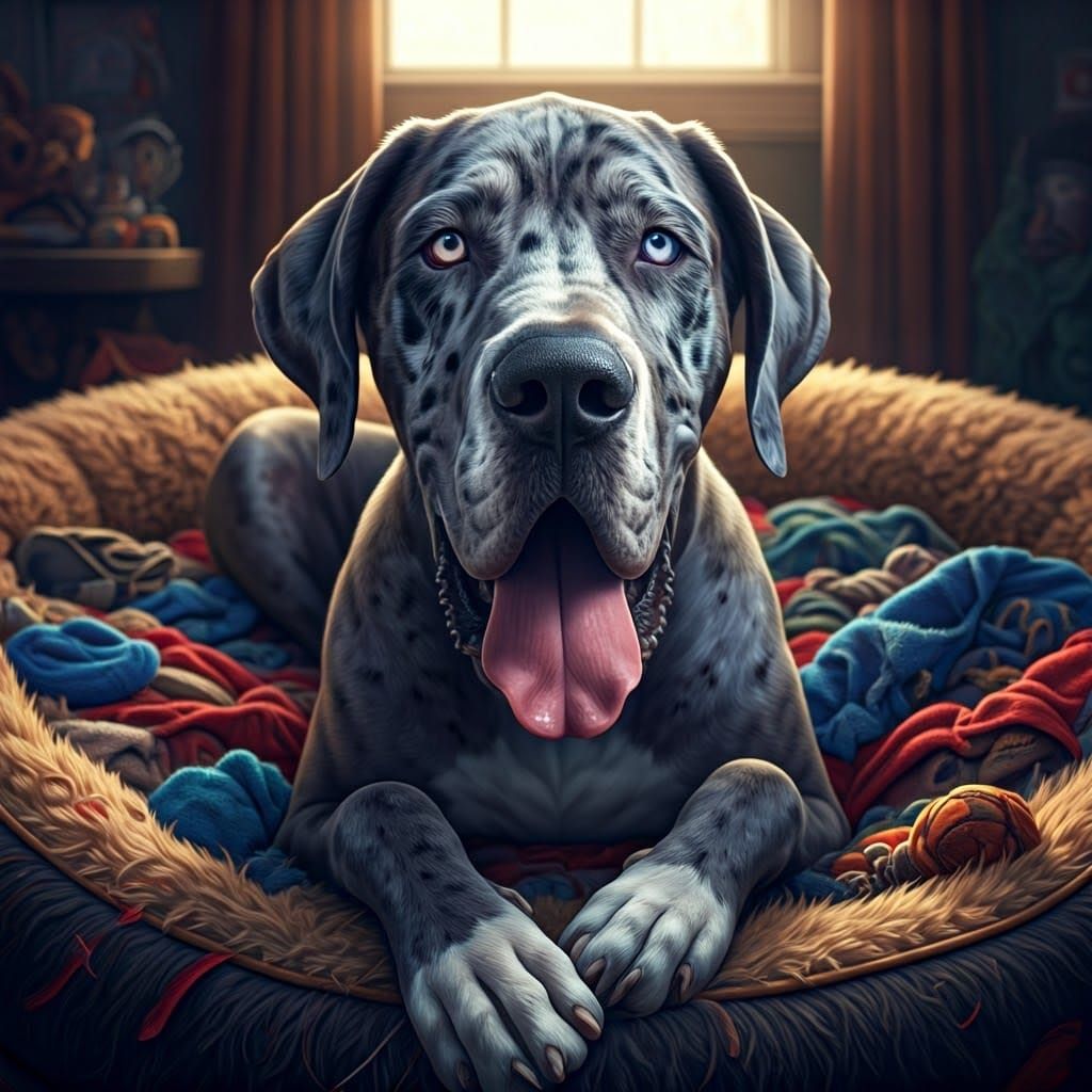 Oh Good Boy - Majestic Merle Great Dane in Joyful Repose