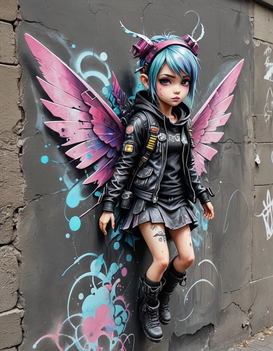 3D Cyberpunk Pixie Chalk Graffiti Street Art 1 - AI Generated Artwork ...