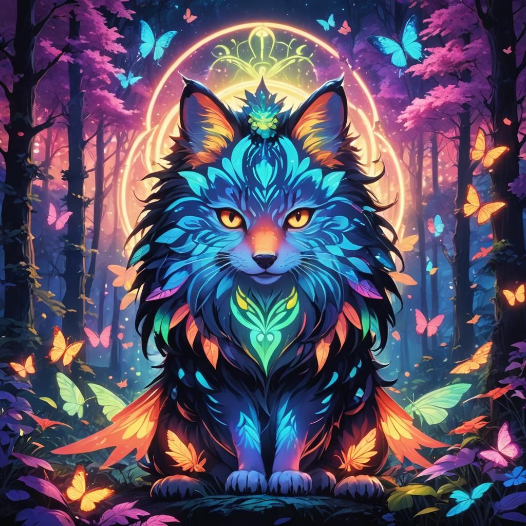 (cute mythical Pet with butterfly wings in psychedelic glowing neon ...