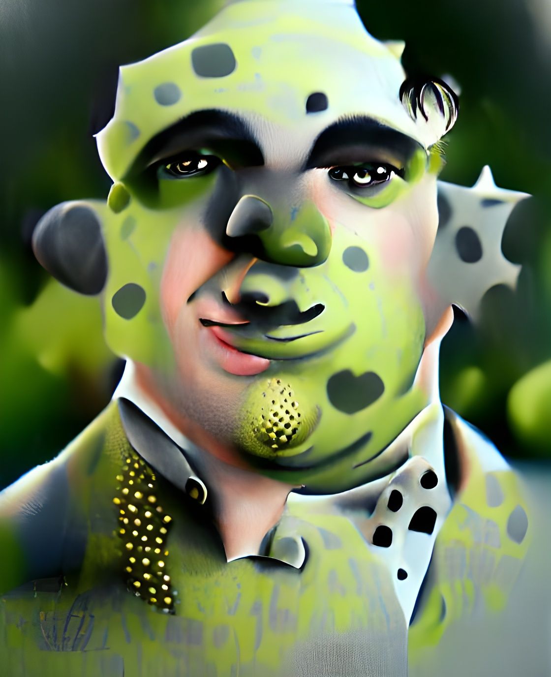 Polka dotted green shrek - AI Generated Artwork - NightCafe Creator