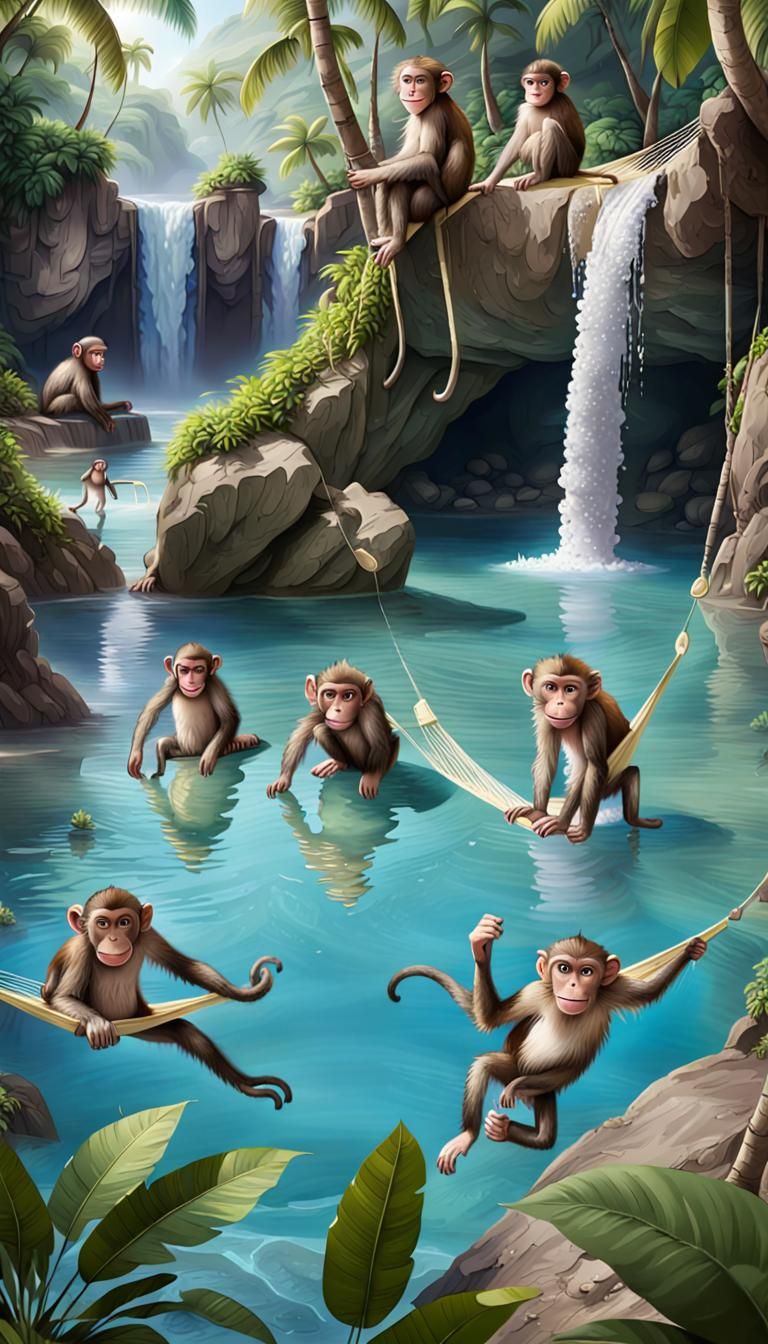 Island oasis for Monkeys - AI Generated Artwork - NightCafe Creator