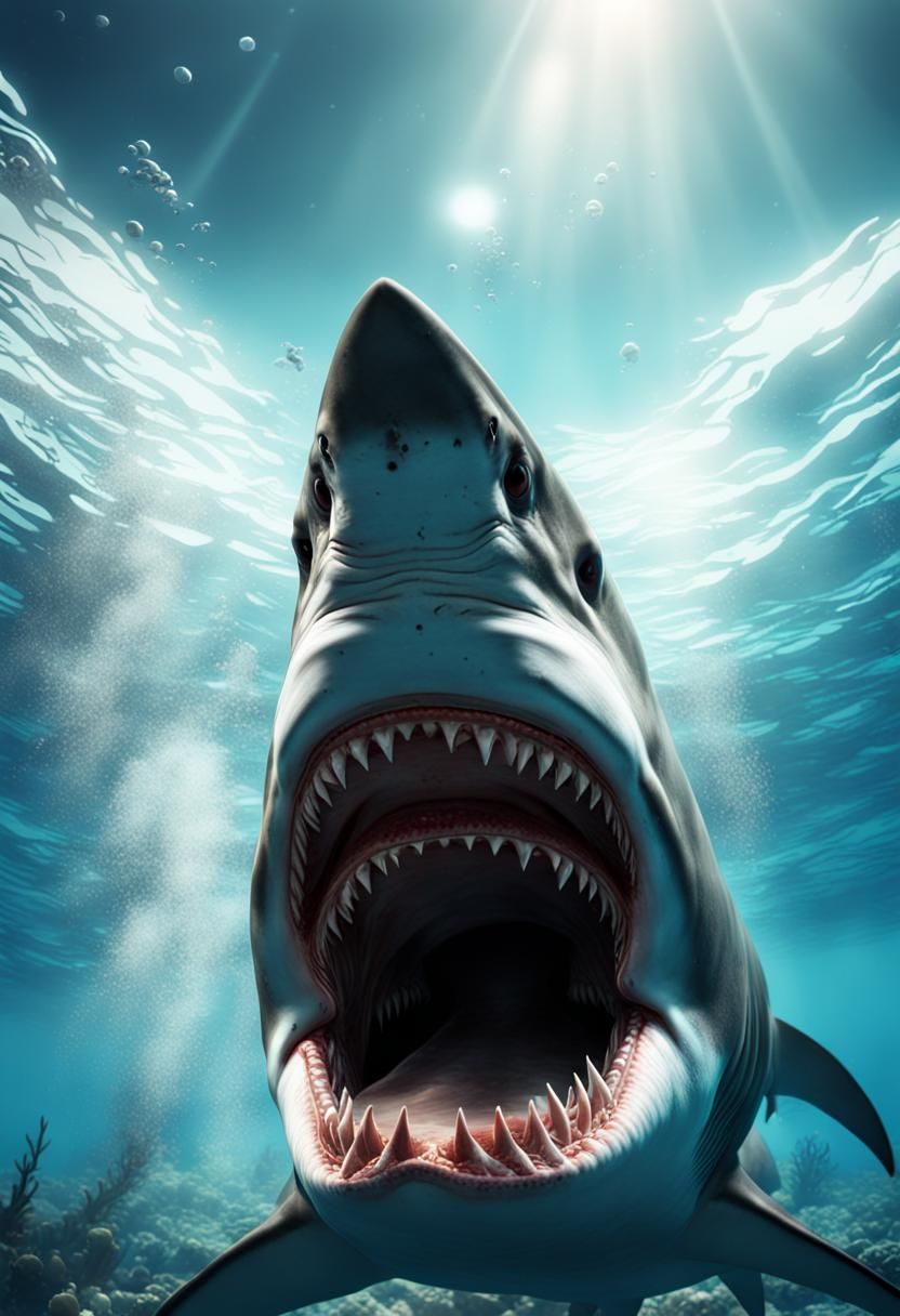 A shark trying to fight at the bottom of the ocean. 3D Game Cinematic ...