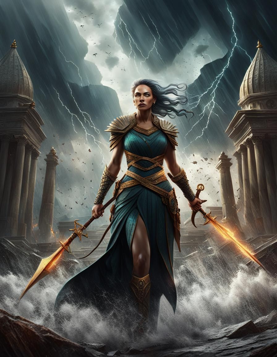 A resilient woman facing storms, symbolizing her strength against ...