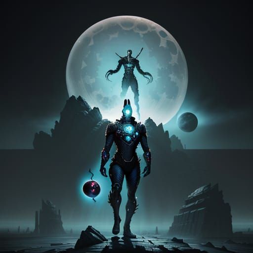 Eldritch Hero Stands Tall in Desolate Retrofuturis... - AI Art