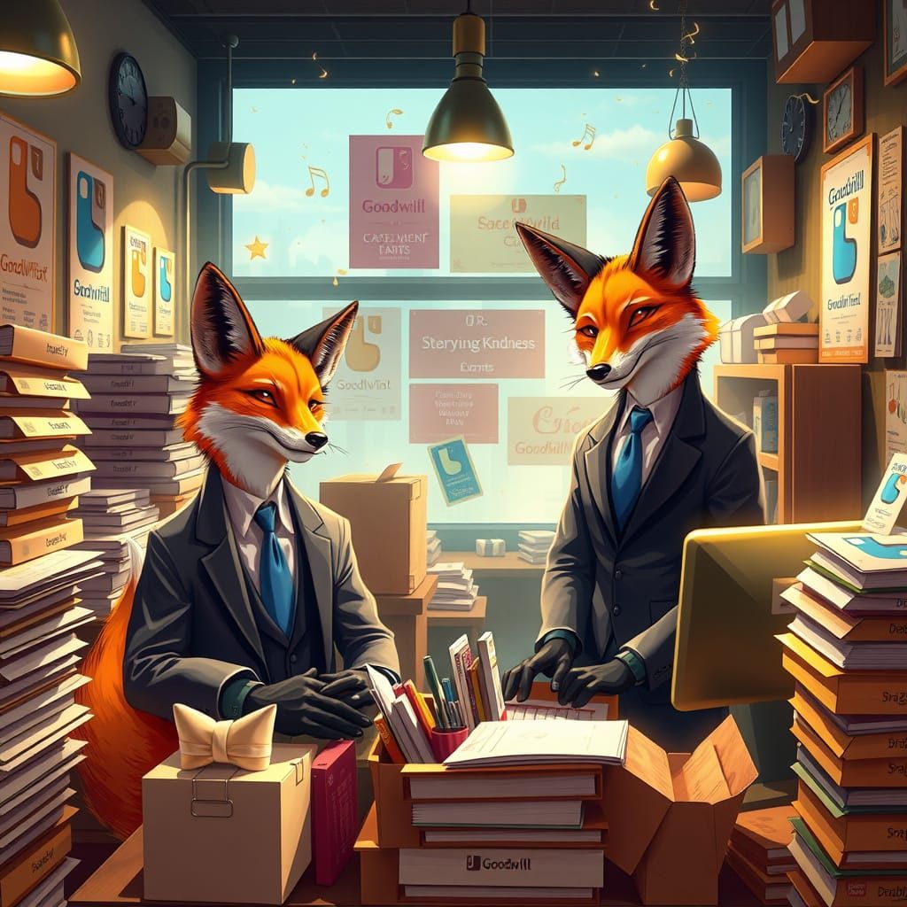 Vibrant Foxes Bring Warmth to Goodwill Office in W... - AI Art