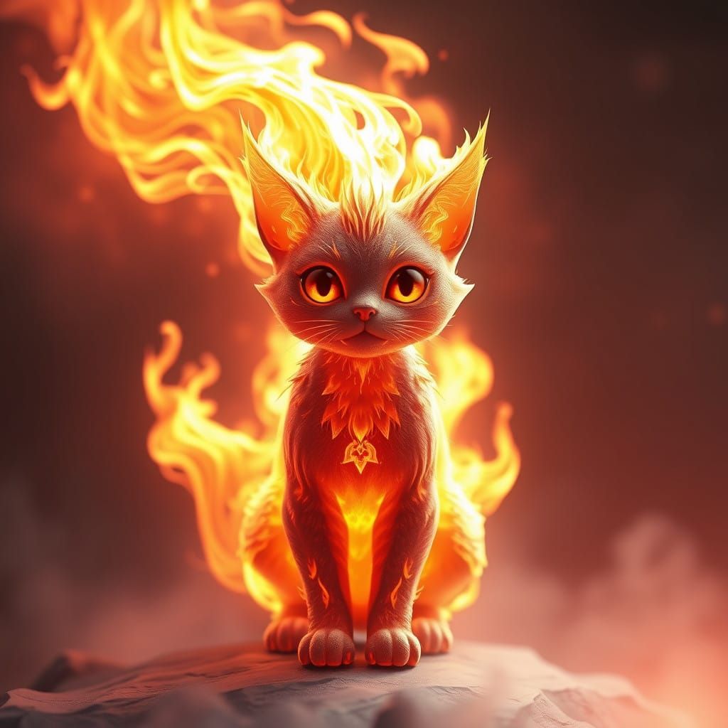 Flaming Elemental Cat in a Vibrant Background - AI Art